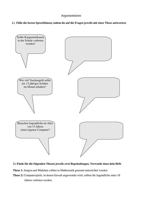Übungen Zum Argumentieren Unterrichtsmaterial Im Fach Deutsch