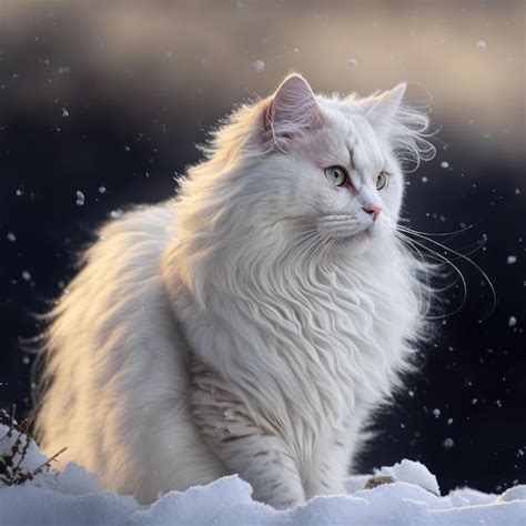 Premium Ai Image White Haired Cat Under Snow Generative Ai
