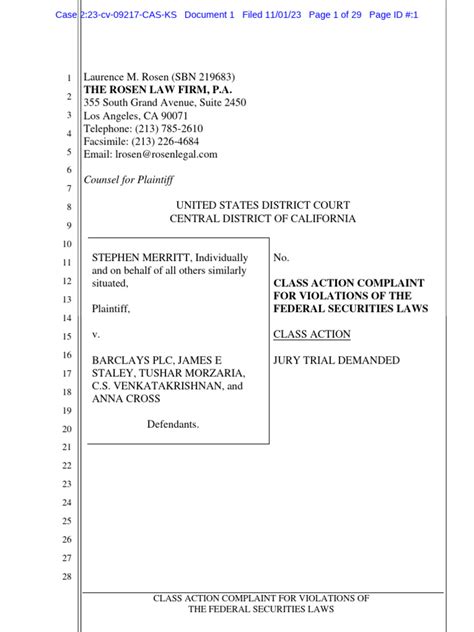 Class Action Complaint For Violations Of The Federal Securities Laws In