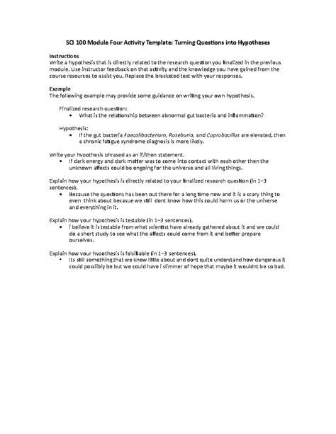 Sci 100 Module Four Activity Template Use Instructor Feedback On That Activity And The