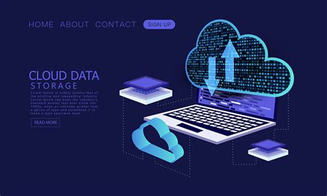 Cloud Data Storage Isometric Landing Page Concept Uploading File On Cloud Server For Remote