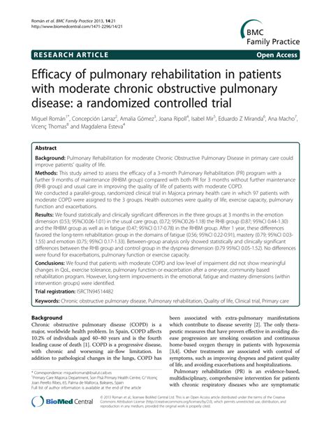 Pdf Efficacy Of Pulmonary Rehabilitation In Patients With Moderate Chronic Obstructive