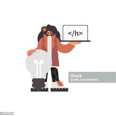 Wanita Energik Itu Memegang Jendela Browser Dengan Gambar Pemrograman Dan Untuk Boot Berdiri