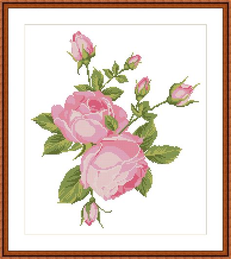 Rose Cross Stitch Pattern Pdf Pink Roses Floral Cross Stitch Vintage
