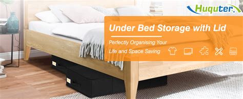 Huquter Underbed Storage Boxes With Lids 2 Pack Under Bed Storage Black With Side And Bottom