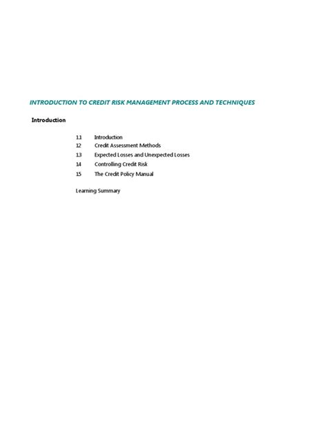 Introduction To Credit Risk Analysis Pdf Credit Risk Credit Rating