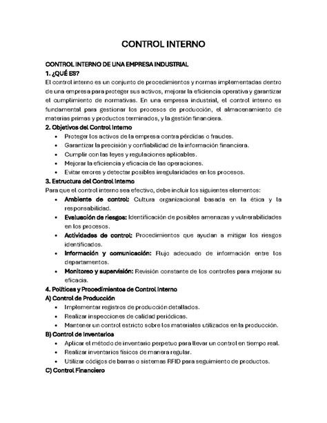 Control Interno En Empresas Industriales Estructura Y Objetivos Studocu