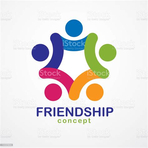 팀워크 사업가의 단합과 협력 컨셉은 사람들 승무원으로서 단순한 기하학적 요소로 만들어졌습니다 벡터 아이콘 또는 로고입니다 우정