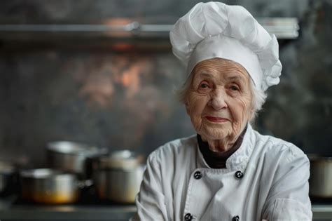Premium Photo Old Woman Chef Dressed In Professional Cook