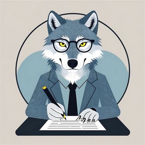 Professional Wolf In Suit Signing Contract Business Mascot Finance
