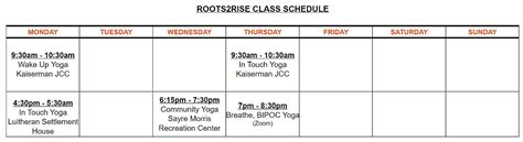 Community Class Schedule — Roots2rise