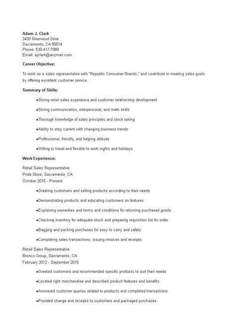 Retail Sales Representative Resume Template