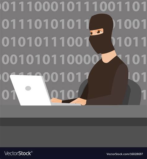 Hacker Using Laptop To Steal Information Vector Image