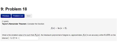 Solved 9 Problem 18 Previous Problem List Next 1 Point