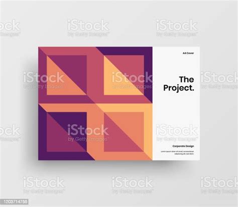 창조적 인 비즈니스 프리젠 테이션 벡터 A4 수평 방향 전면 페이지 모형 현대 기업 보고서는 추상적 인 기하학적 일러스트 디자인