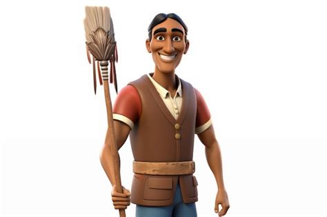 Premium Photo Smiling Native American Man Holding A Broom