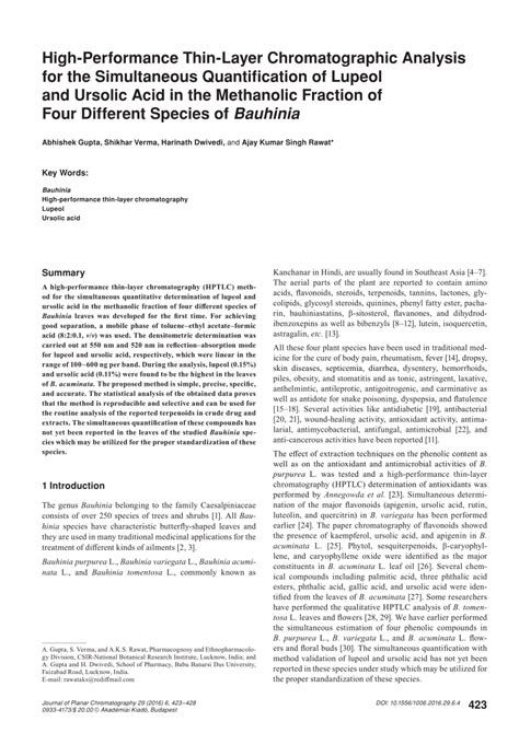 Pdf High Performance Thin Layer Chromatographic Analysis For The Simultaneous Quantification
