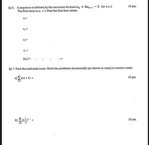 Solved 10 Pts A Sequence Is Defined By The Recursion Formula