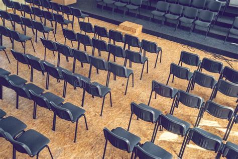 Empty Chairs In The Assembly Hall Are Arranged In Rows Top View Stock Image Image Of Meeting