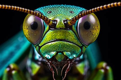 Close Up View Of Grasshopper S Face Stock Illustration Illustration