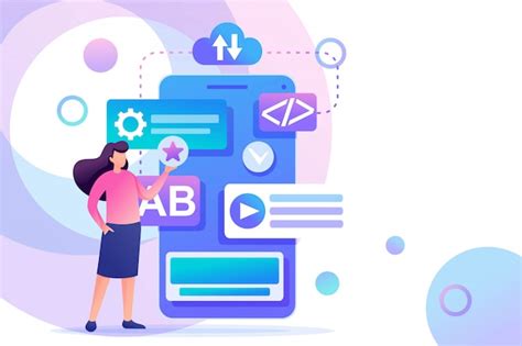 Premium Vector Isometric Young Girl Is Engaged In The Creation Of A Mobile Application A