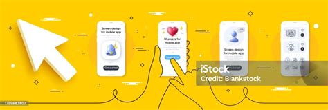 창의적인 아이디어 지침 정보 및 앞으로 줄 아이콘 팩 웹앱용 전화기 화면 모형 벡터 안내에 대한 스톡 벡터 아트 및 기타 이미지 안내 업데이트 의사소통 3차원 형태