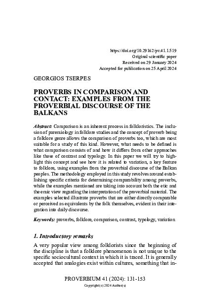 Pdf Proverbs In Comparison And Contact Examples From The Proverbial Discourse Of The Balkans