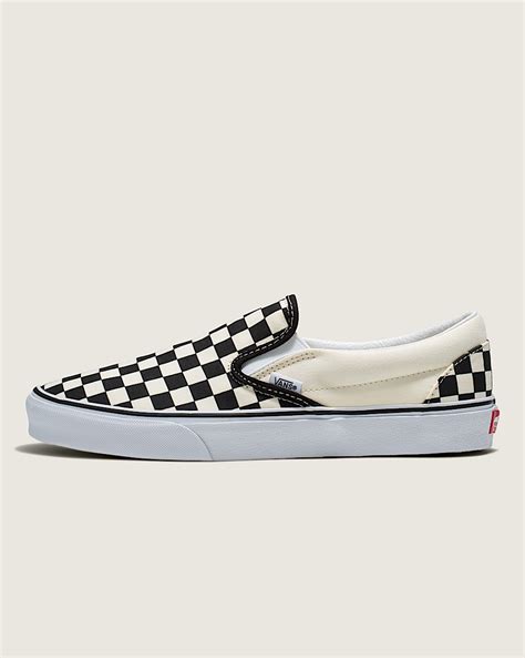 Classic Slip On Checkerboard Wide Shoe In Black Classic White Vans