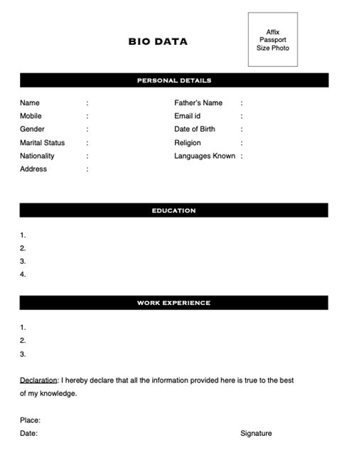 15 Simple Bio Data Formats For Job Pdf And Word Free Download