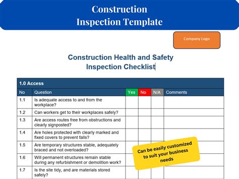 Construction Safety Inspection Checklist Template