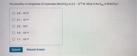 Solved The Solubility Of Manganese Ii Hydroxide Mnoh2