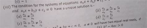 iii the condition for the systems of equations a1 x b1 y c1 and a2 x b