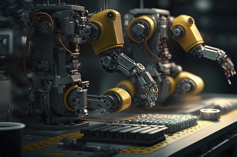 Premium Ai Image Manufacturing Assembly Line With Robots Parts