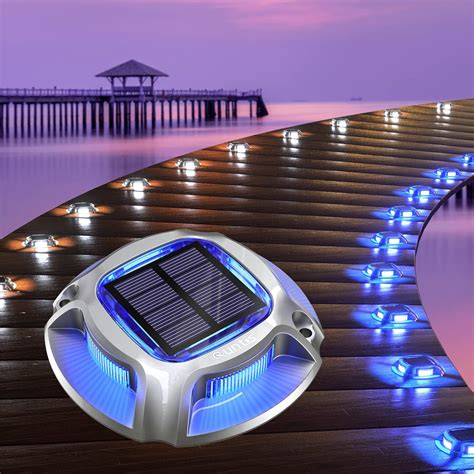 Quntis 12pcs Solar Deck Lights 2 Color Modes Blue White Solar Driveway