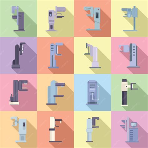 Premium Vector Mammography Machine Icons Set Flat Vector Analyzing Breast
