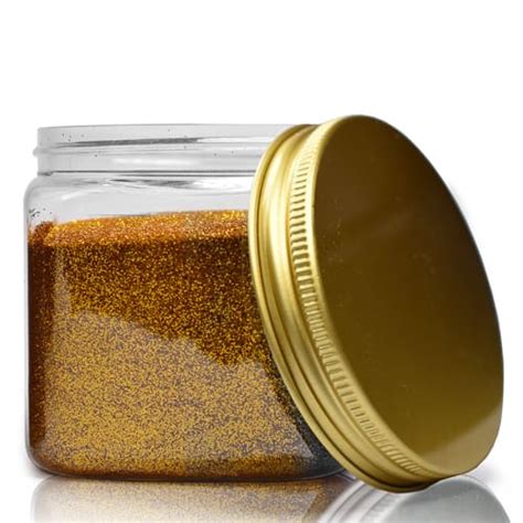 250ml Square Plastic Craft Jar With Gold Cap Ampulla Ltd