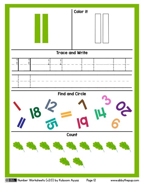 11 Number Color Trace Write Find And Count Worksheet Free