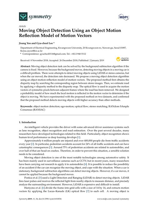 Pdf Moving Object Detection Using An Object Motion Reflection Model Of Motion Vectors