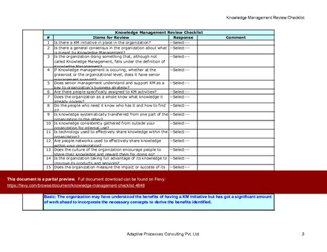 Knowledge Management Checklist Template Excel XLS