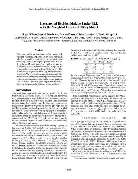 Pdf Incremental Decision Making Under Risk With The Weighted Expected Utility Model