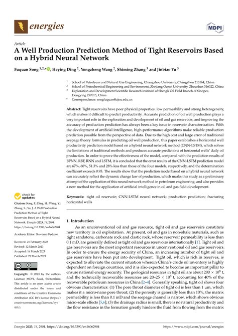 Pdf A Well Production Prediction Method Of Tight Reservoirs Based On A Hybrid Neural Network