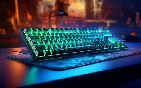 glowing keyboard computer on table stock illustration illustration of