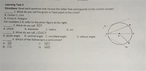 Solved Learning Task 3 Directions Read Each Question And Choose The Letter That Corresponds To