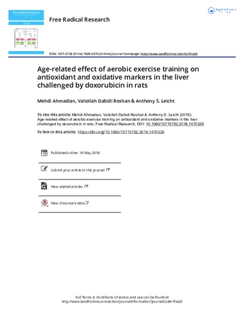 Pdf Age Related Effect Of Aerobic Exercise Training On Antioxidant