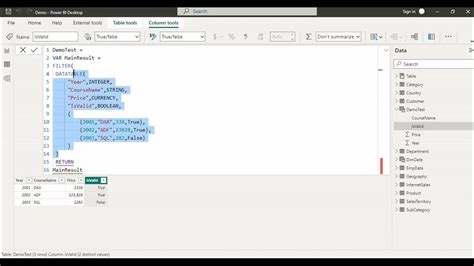151 how to use datatable function using dax in power bi telugu youtube