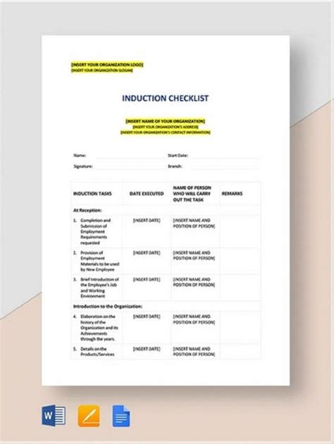 Induction Checklist Template Examples Employee Induction Manual Template Induction Checklist
