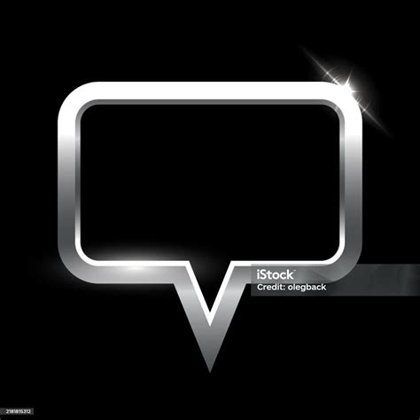 검은 배경에 그림자가 있는 은색 말풍선 프레임입니다 백금 사각형 사각형 빈 공간 그림 그림 텍스트 메시지 3d 튜브 템플릿 벡터 일러스트 레이 션 간단한 객체 모형 0명에