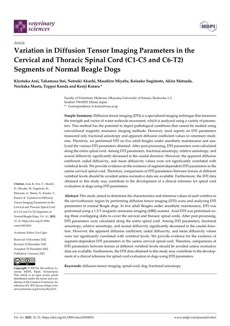 Pdf Variation In Diffusion Tensor Imaging Parameters In The Cervical