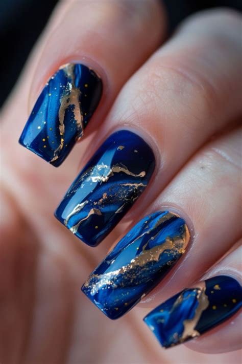 Royal Blue And Gold Marbling Nail Designs For A Royal Blue Dress In