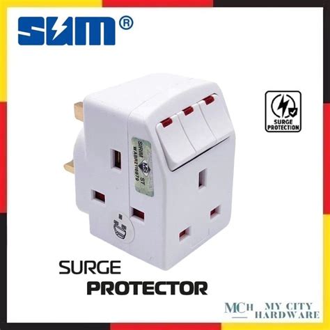 Sum S133n 3 Way 3 Pin Adaptor With Neon Switch And Surge Protector Sirim Lazada